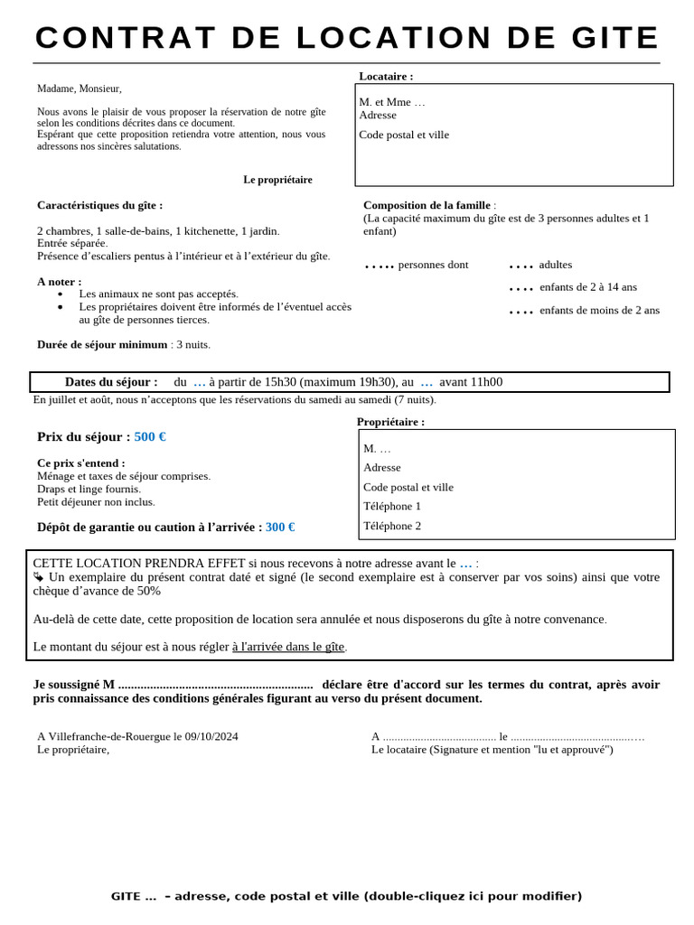 Modele Contrat Location Gite | PDF