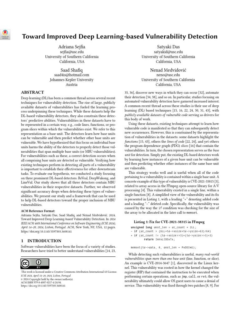 2024_Toward Improved Deep Learning-based Vulnerability Detection | PDF