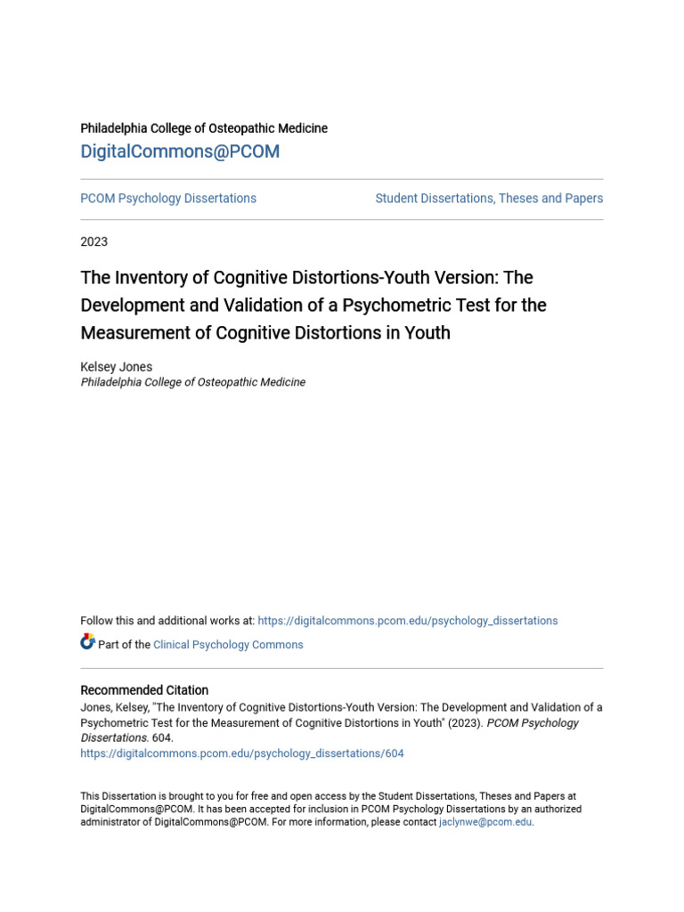The Inventory of Cognitive Distortions-Youth Version_ The Develop | PDF