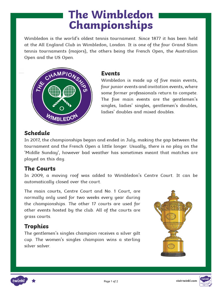 KS2 Wimbledon Differentiated Reading Comprehension Activities | PDF