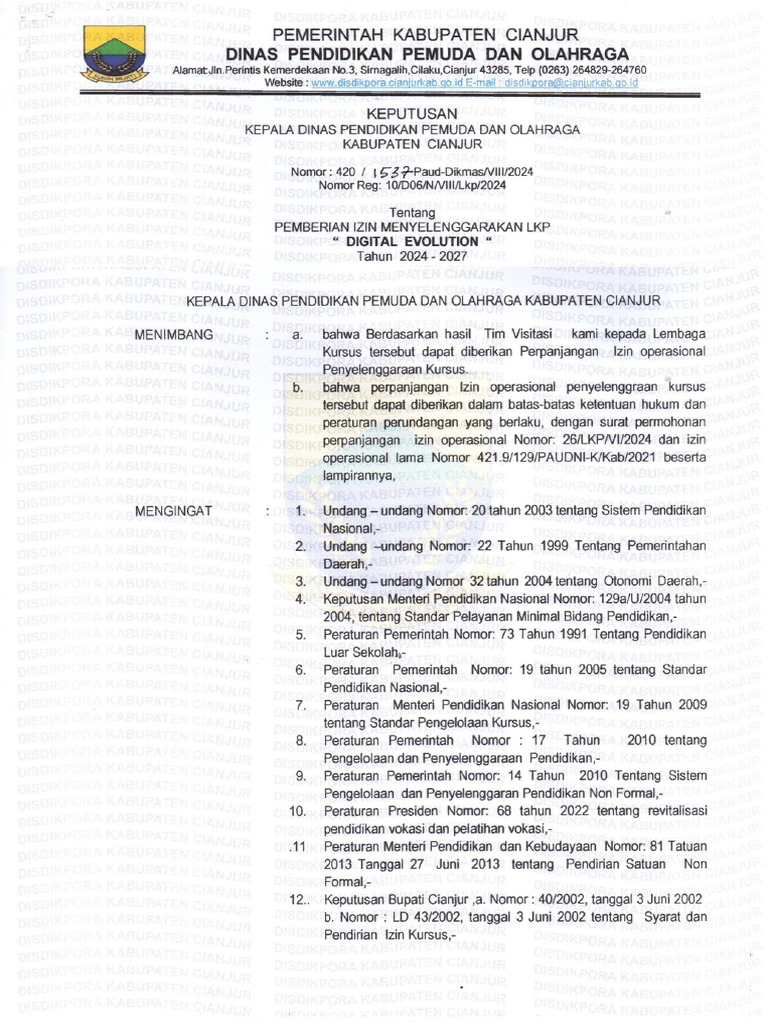 Izin Operasional LKP | PDF