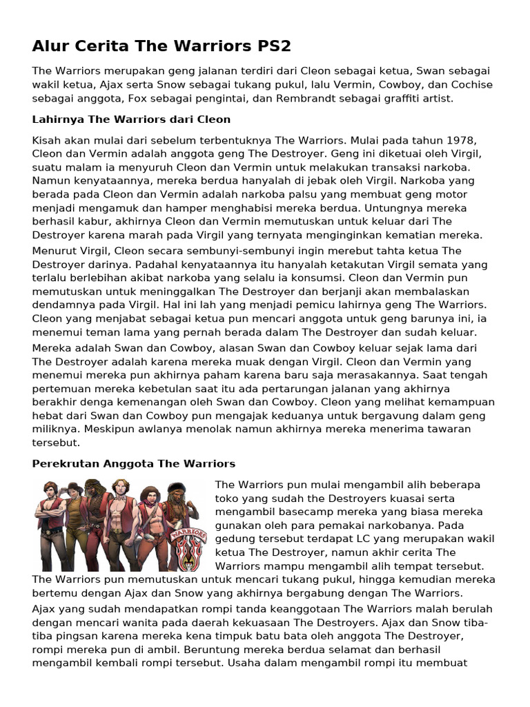 Alur Cerita The Warriors PS2 | PDF