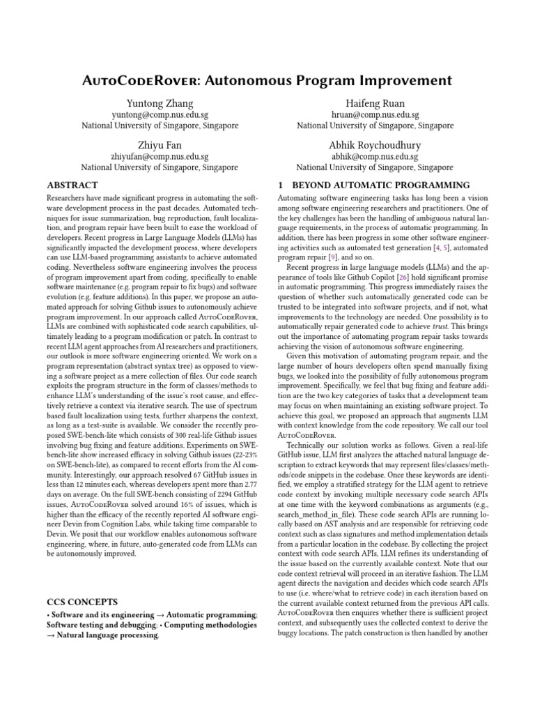AutoCodeRover - Autonomous Program Improvement | PDF
