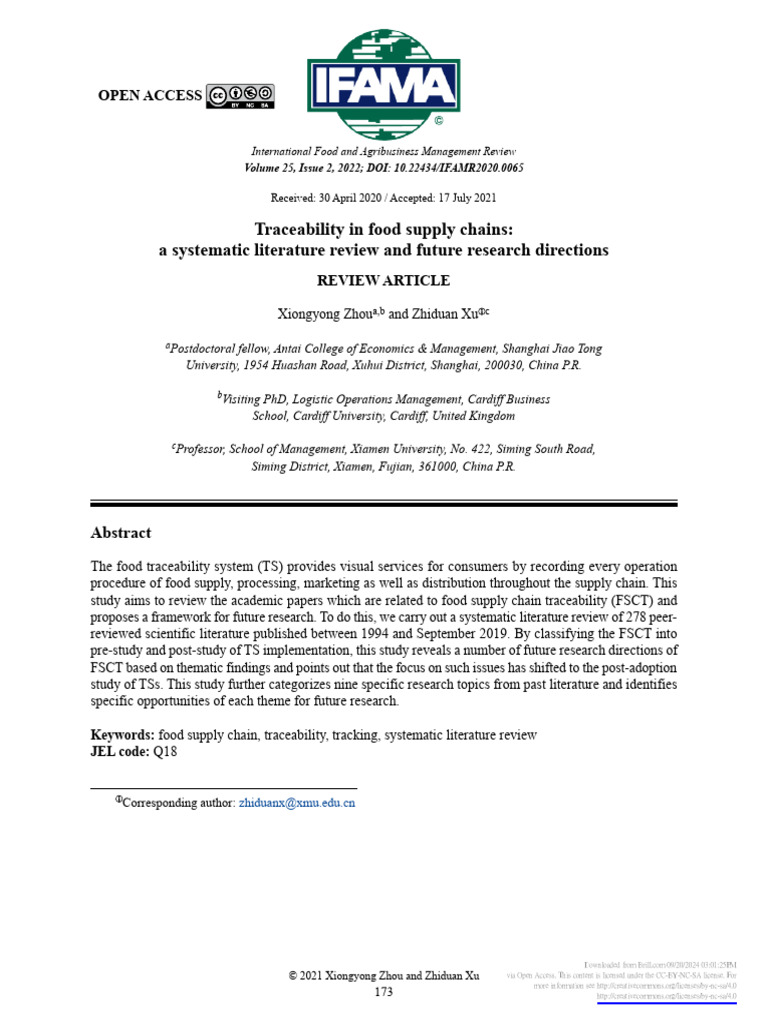 Traceability in Food Supply Chains - A Systematic Literature Review and ... Traceability in Food Supply Chains - A Systematic Literature Review and ...