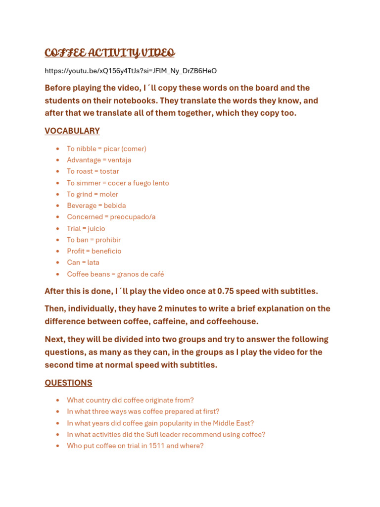 Coffee Activity Video | PDF