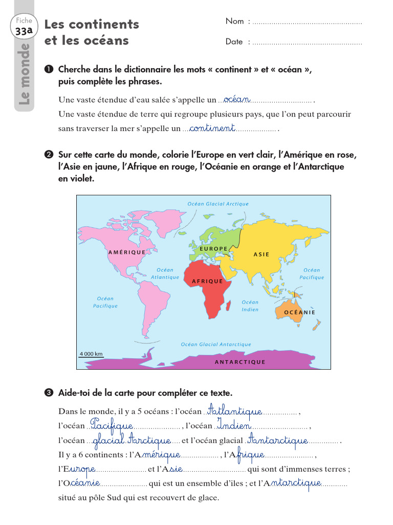 33a Les Continents Et Les Océans Correction | PDF