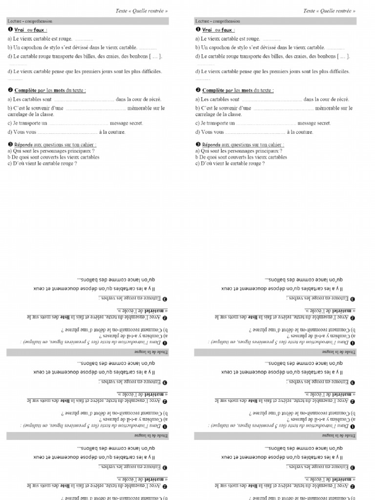 Lecture CE2 Quelle Rentrée ! Cartable D'une Maitresse 1 | PDF