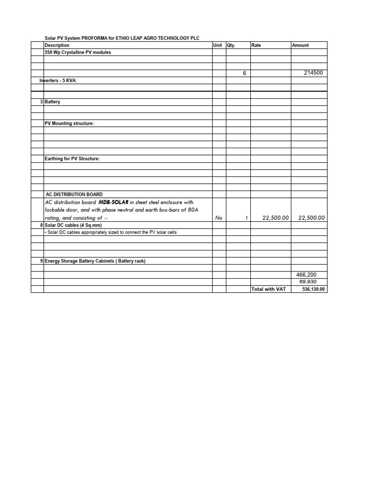 Solar Proforma For ETHIO LEAP AGRO TECHNOLOGY Jan 01,2023 | PDF ...