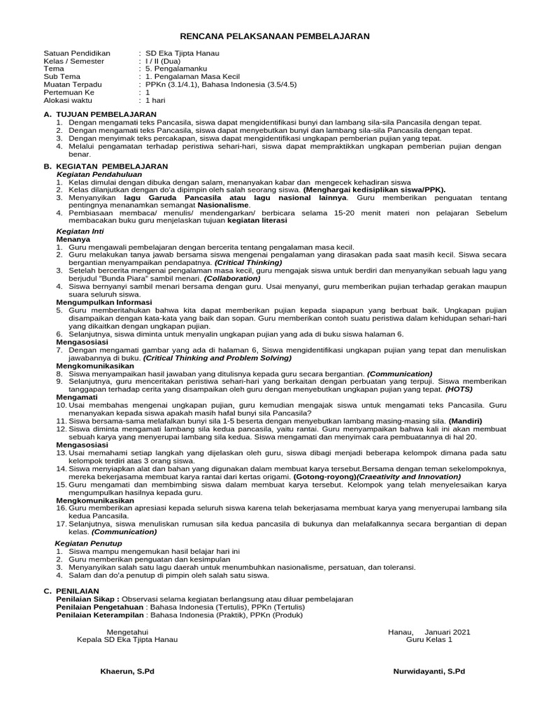 RPP TEMA 5 SUBTEMA 1 NEW NORMAL | PDF