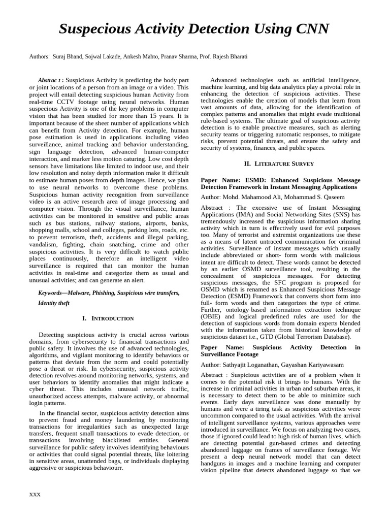 Suspecious Activity Survey Paper | PDF