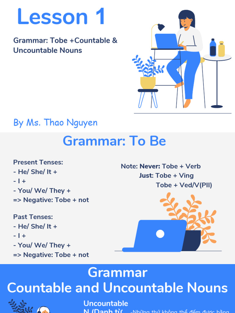 Lesson 1 - To be - Countable and uncountable nouns | PDF