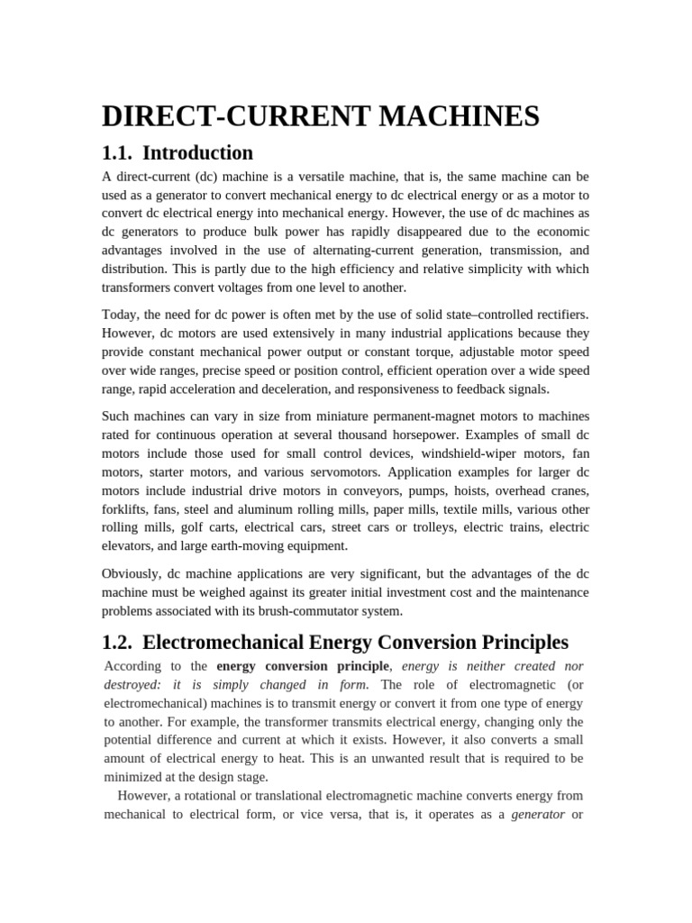 Electrical Machines I Notes - DC Machine | PDF