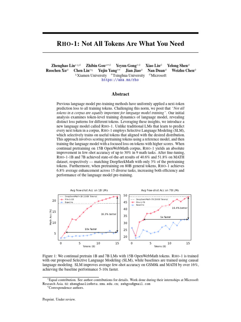 RHO-1 - Not All Tokens Are What You Need | PDF