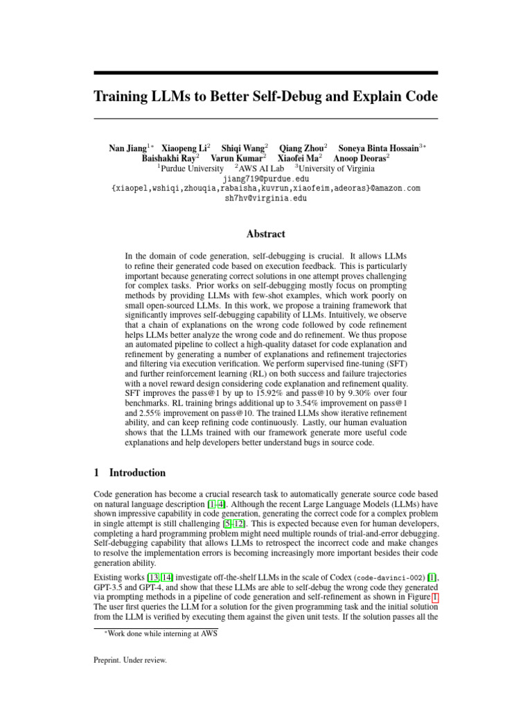 Training LLMs To Better Self-Debug and Explain Code | PDF Training LLMs To Better Self-Debug and Explain Code | PDF