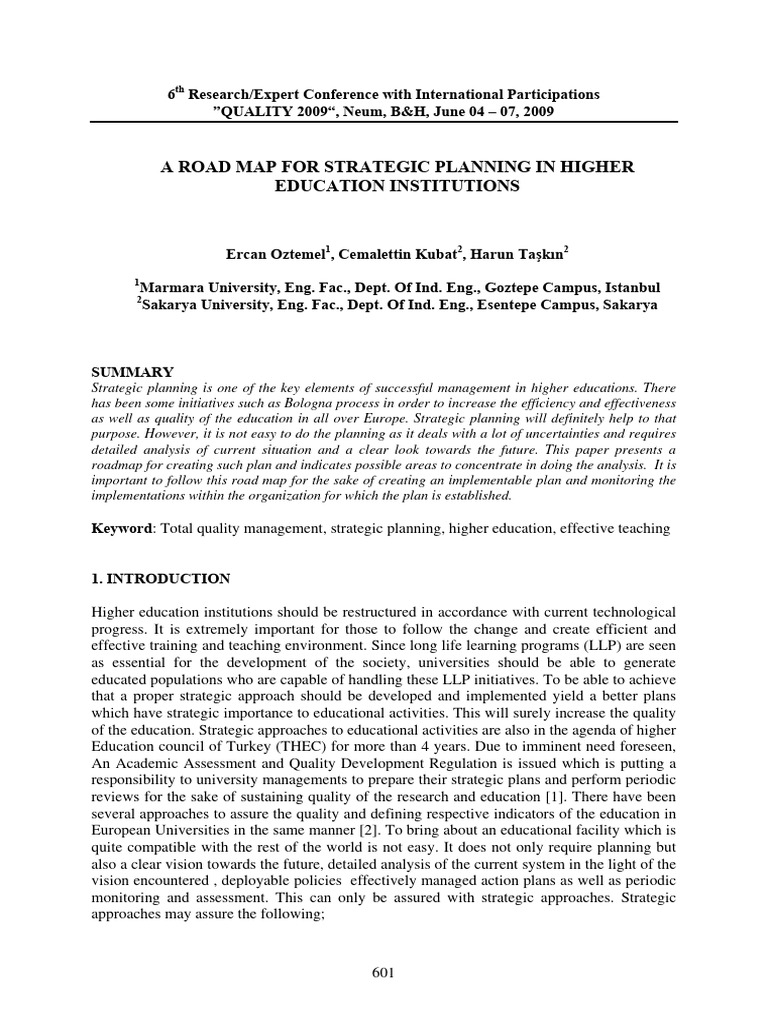A Road Map For Strategic Planning in Hig | PDF