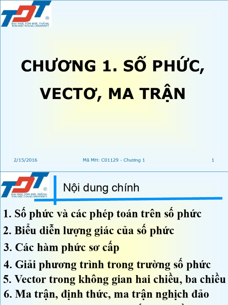Chuong 1 So Phuc-Vector-matran | PDF