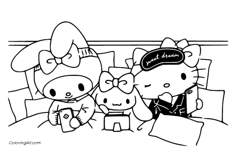 My Melody And Cinnamoroll With Hello Kitty Coloring Page Coloringall