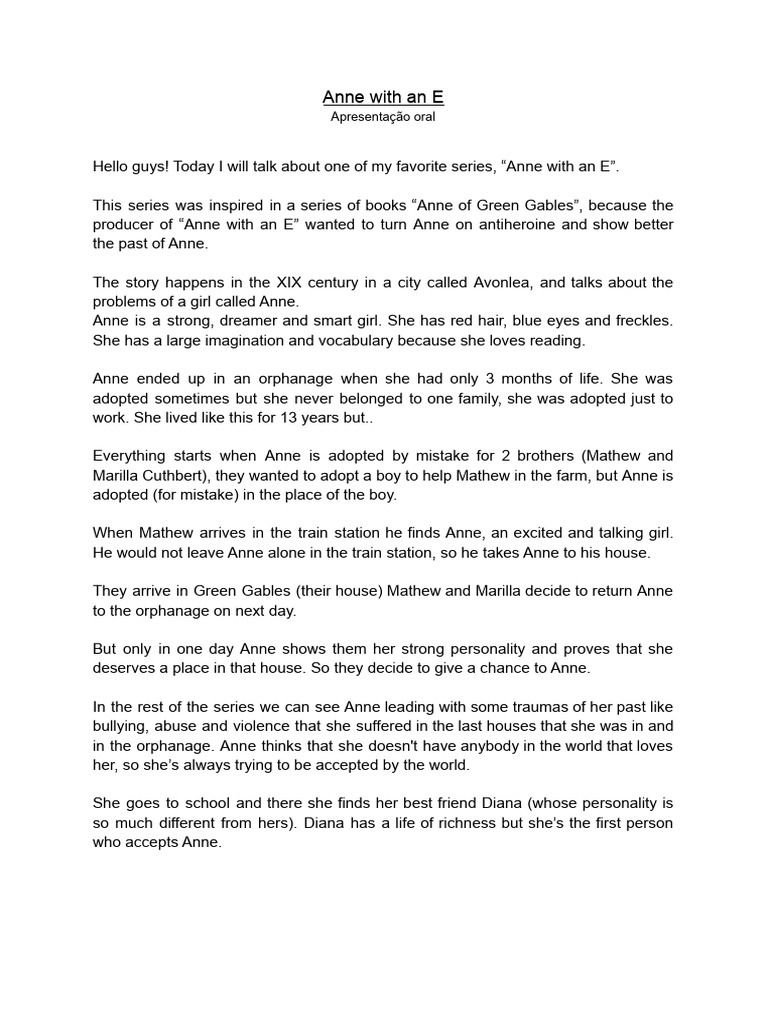Anne With An E | PDF