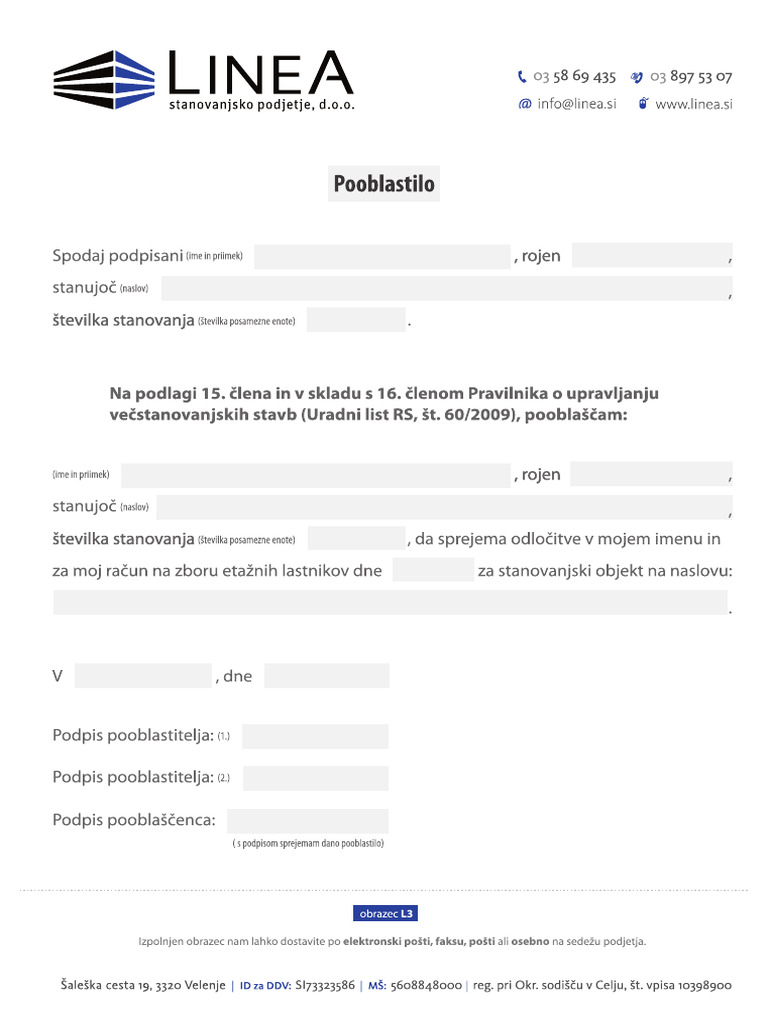 Obrazec L3 Pooblastilo Vnos | PDF