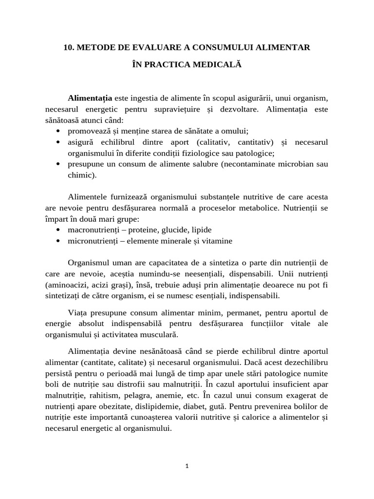 Metode de Evaluare A Consumului Alimentar | PDF
