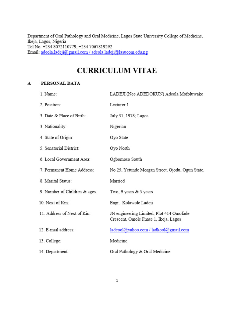 DR Adeola CV | PDF