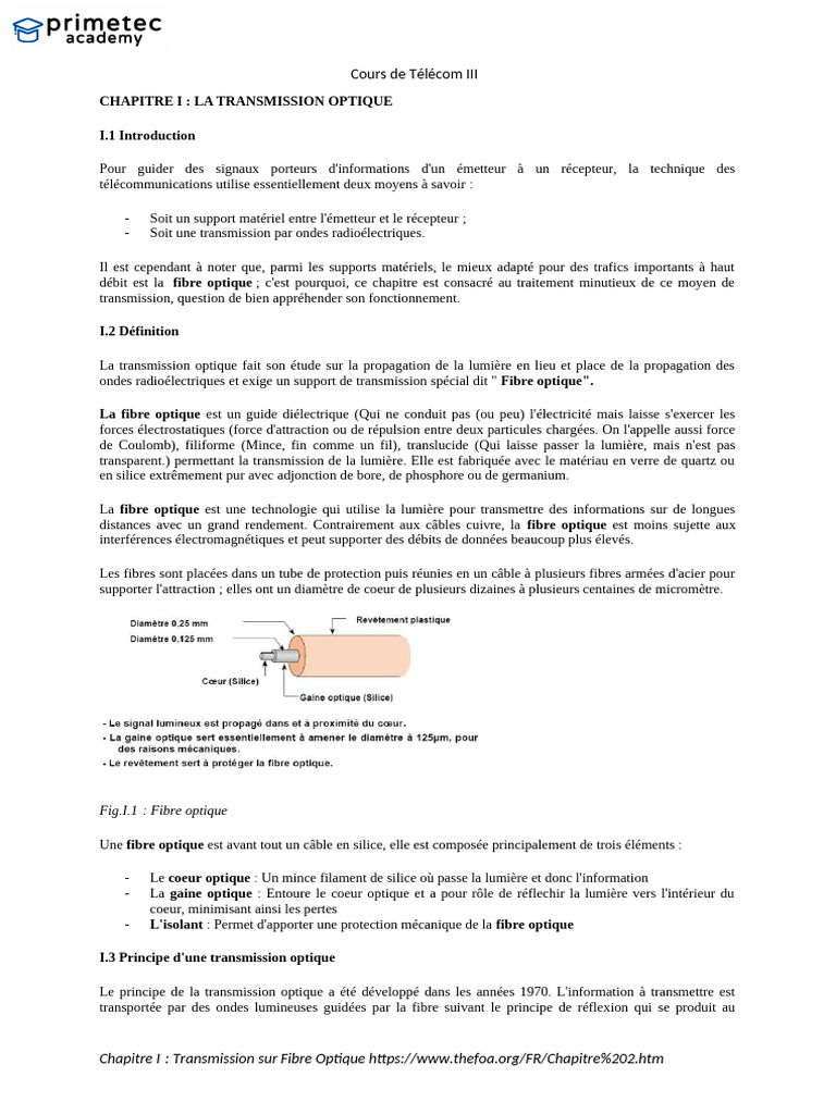 CHAPITRE I - Transmission Optique | PDF