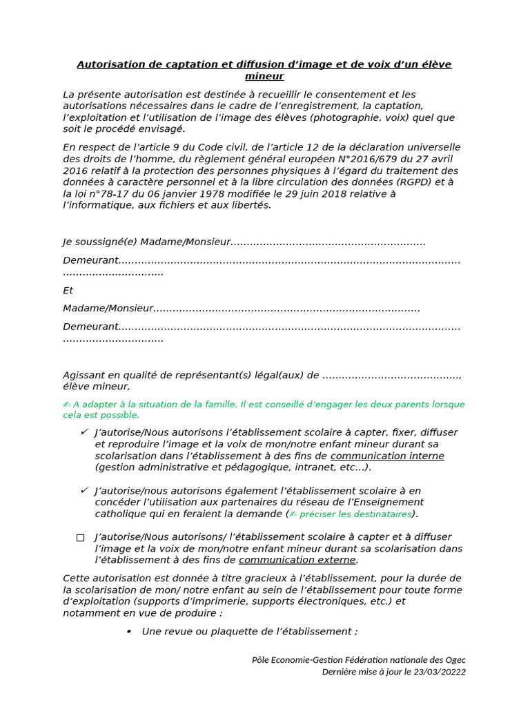 Modele Dautorisation Droit A Limage | PDF