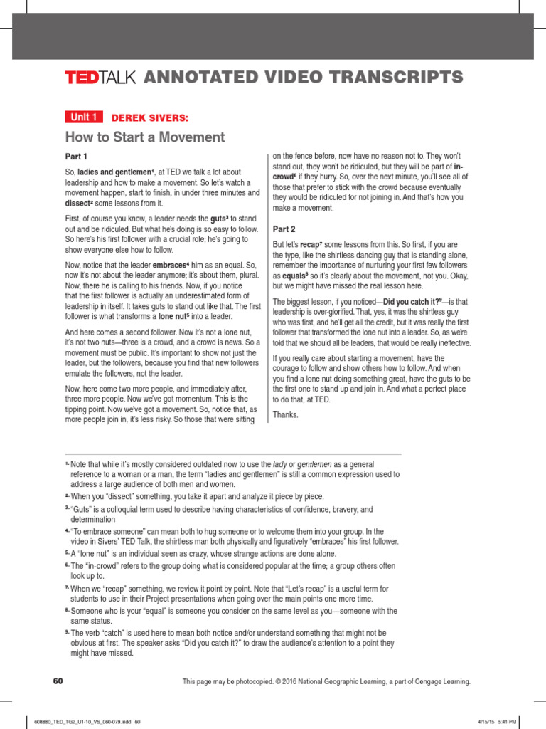 Annotated Video Transcripts: How To Start A Movement | PDF