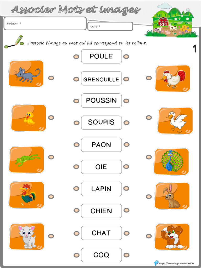 Associer Mots Images Ferme Relie 1 | PDF