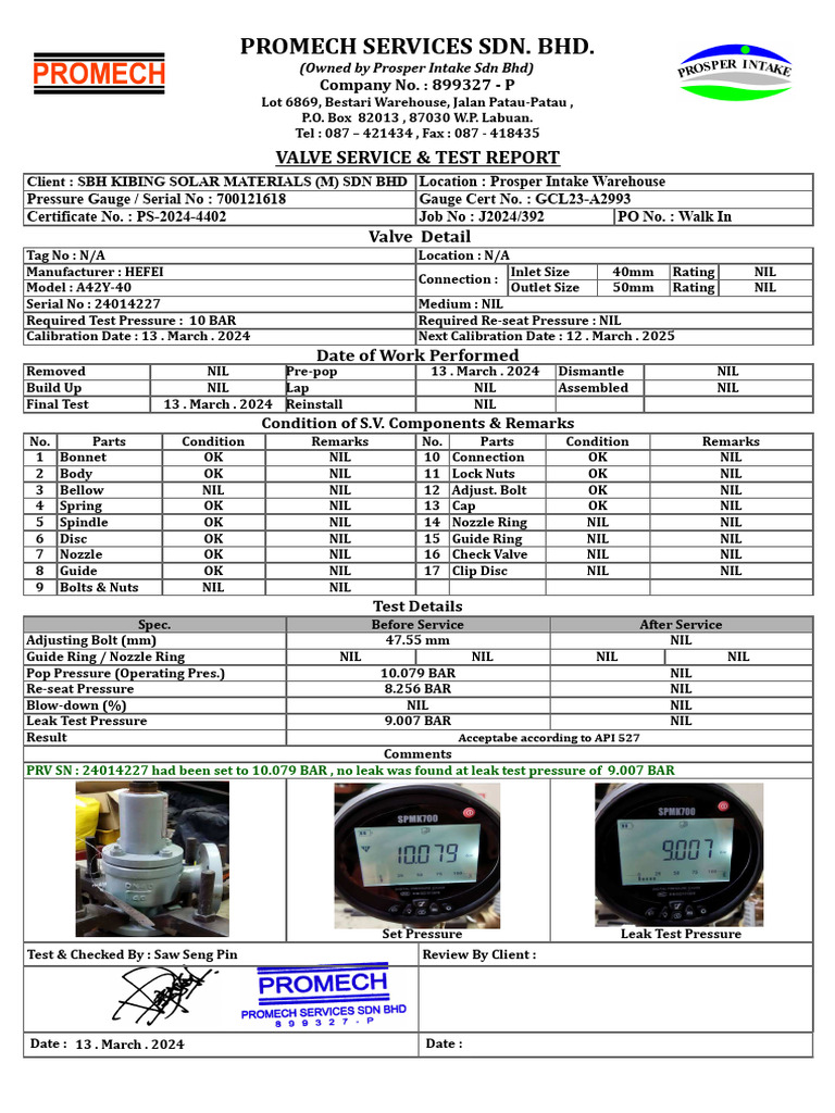 4402 - Calibration Report PRV X 1 | PDF