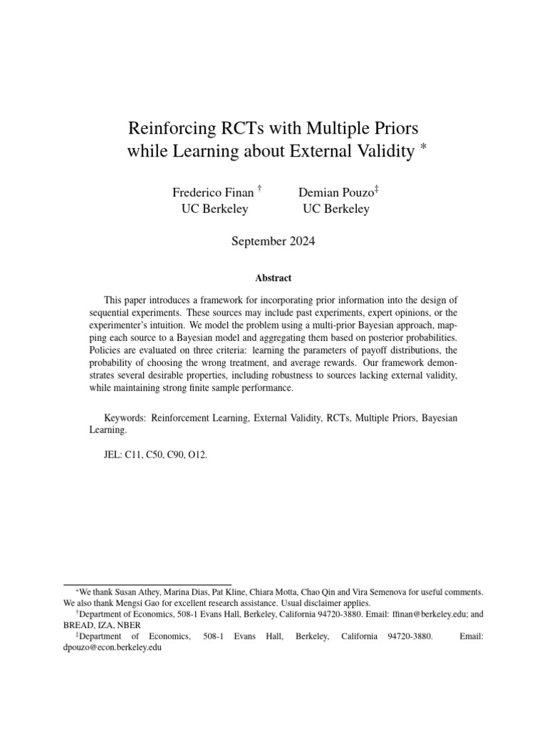 Reinforcing Rcts With Multiple Priors While Learning About External Validity | PDF