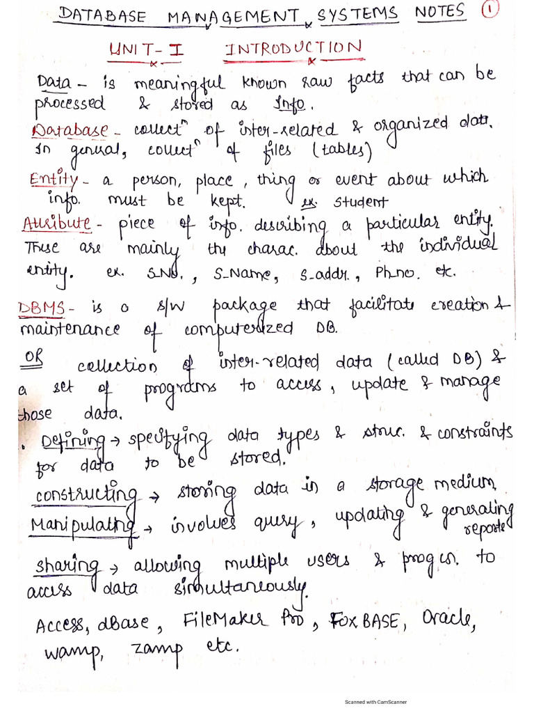 Dbms Unit 1 Notes | PDF