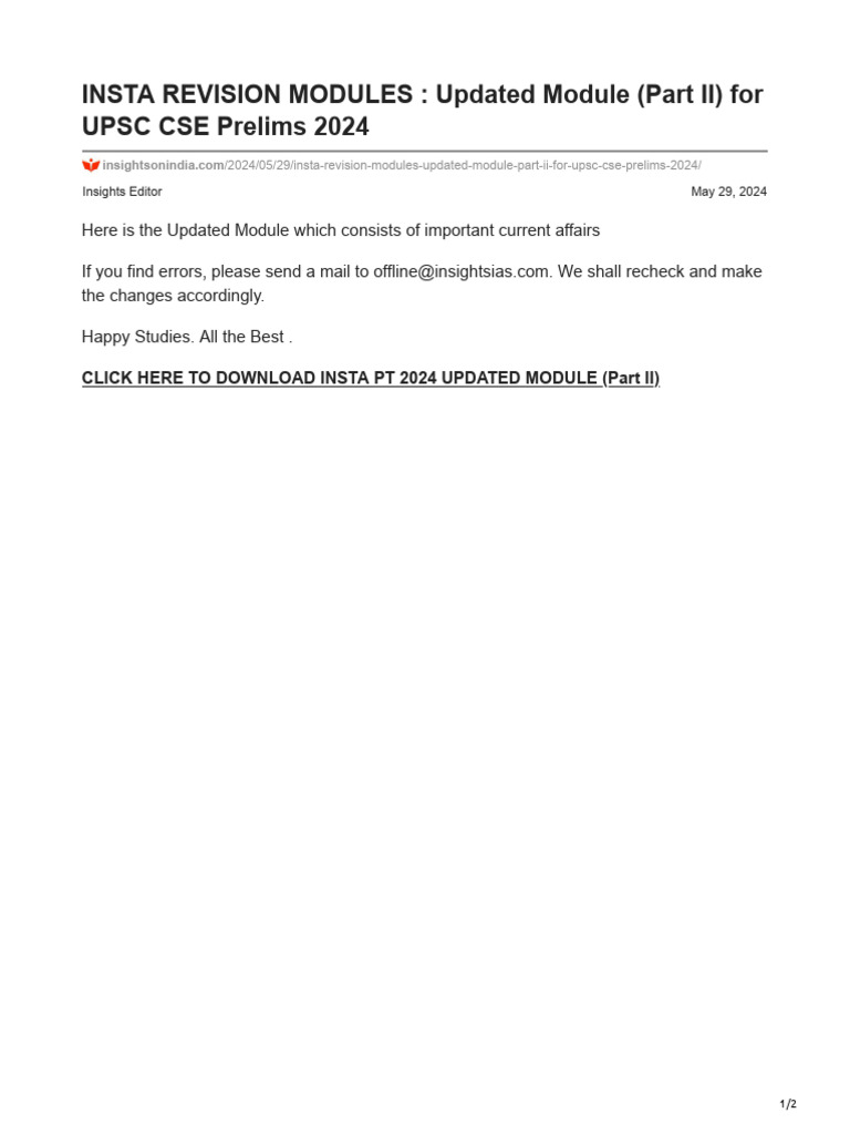 INSTA REVISION MODULES Updated Module Part II For UPSC CSE Prelims 2024 ... INSTA REVISION MODULES Updated Module Part II For UPSC CSE Prelims 2024 ...