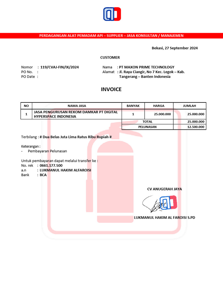 119 - Inv RECOM DAMKAR - PT. MAXON PRIME 1 | PDF