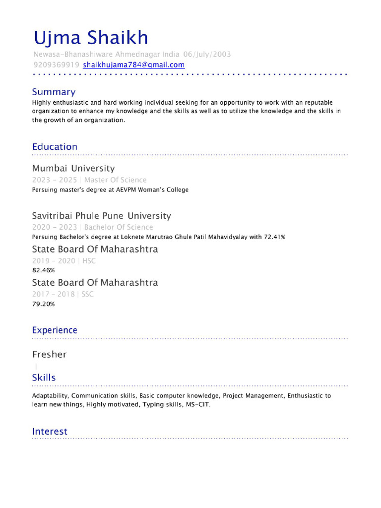 Ujma Resume | PDF