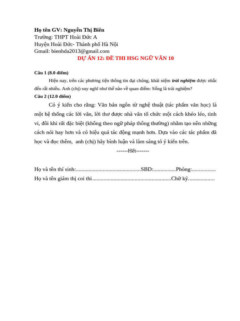 ĐỀ HSG 10-2023-Ngôn Từ | PDF