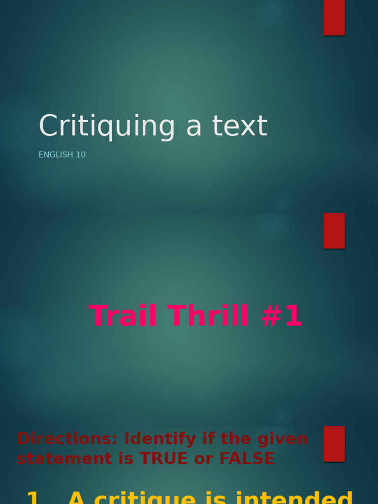 Critiquing A Text English 10 | PDF