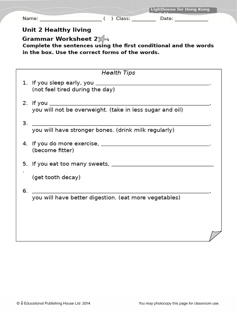 Unit 2 Healthy Living Grammar Worksheet 2.1A: Health Tips | PDF