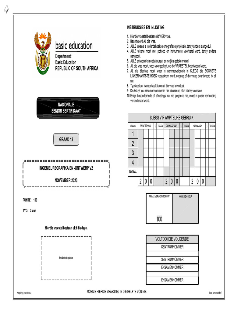 Engineering Graphics & Design P2 Nov 2023 Afr | PDF