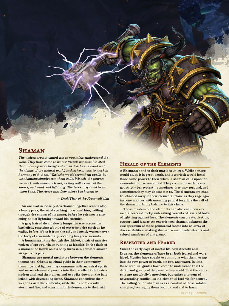 Class - Shaman For v2.1 Handbook (World of Warcraft For 5th Edition D&D ...