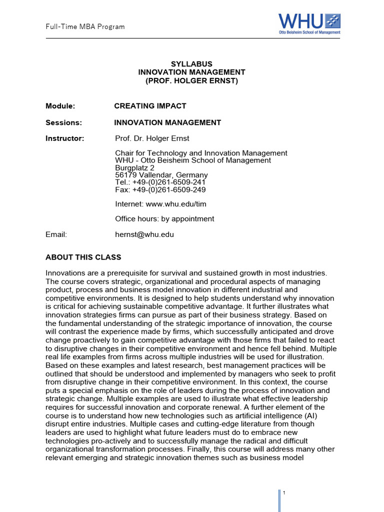 Syllabus_FTMBA_2023_II_Innovation Management | PDF