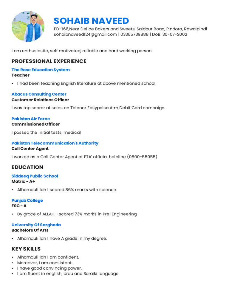 Sohaib Naveed - CV | PDF | Career & Growth
