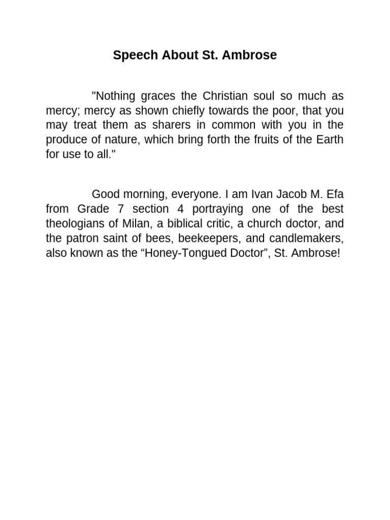 Speech About St. Ambrose | PDF