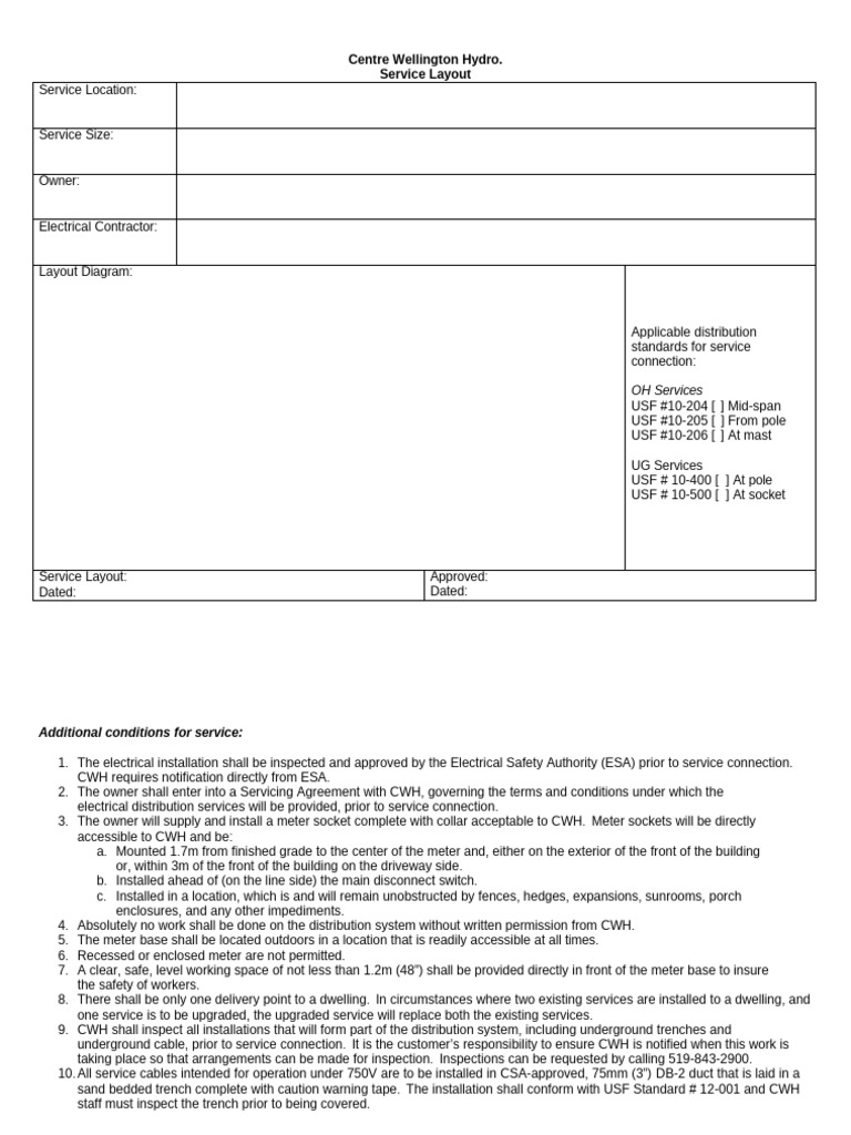 Service Layout Template - Centre Wellington Hydro | PDF