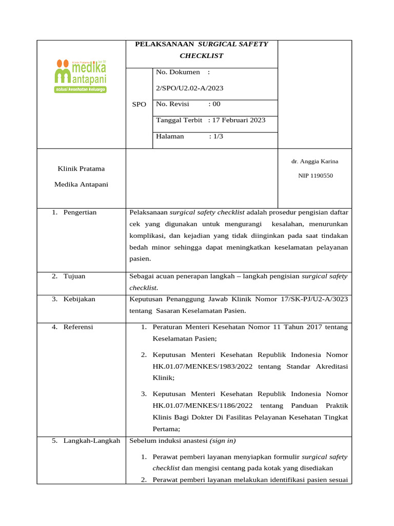 done SPO PELAKSANAAN SURGICAL SAFETY CHECKLIST | PDF