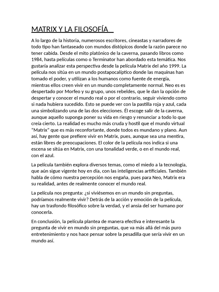 MATRIX Y LA FILOSOFÍA | PDF