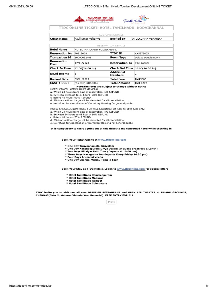 TTDC Kodaikanal | PDF