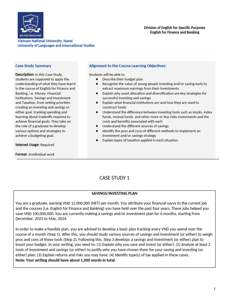 English for Finance and Banking Case Study 1 | PDF