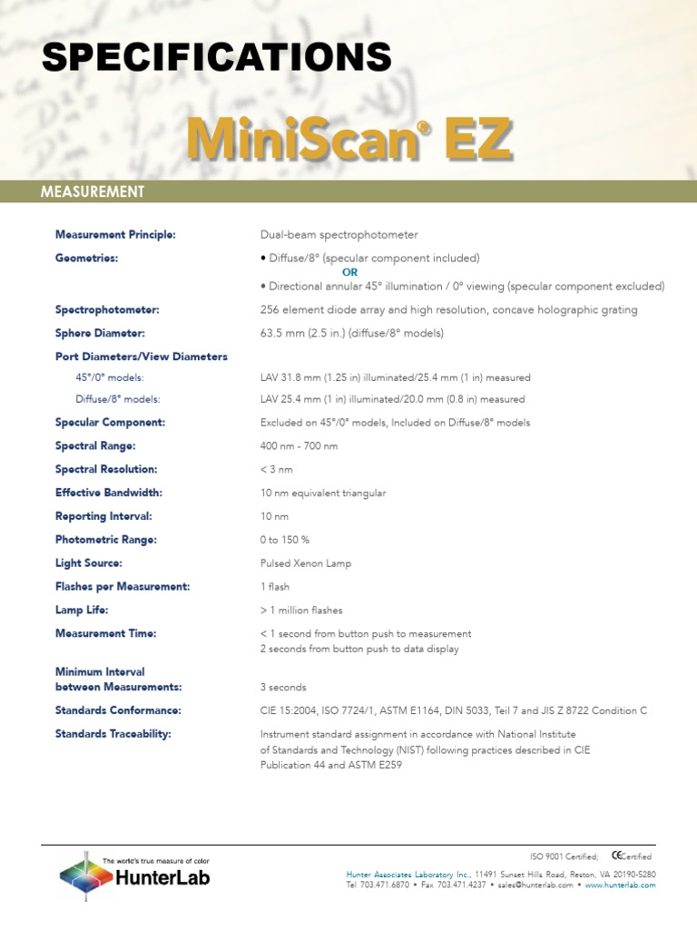 Miniscan Ez Specifications | PDF