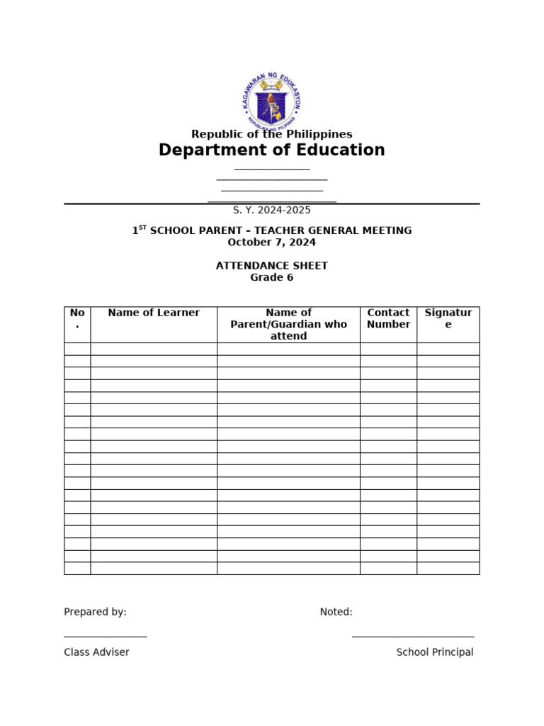 SPTA Meeting Attendance Sheet 2024 | PDF | Social Science